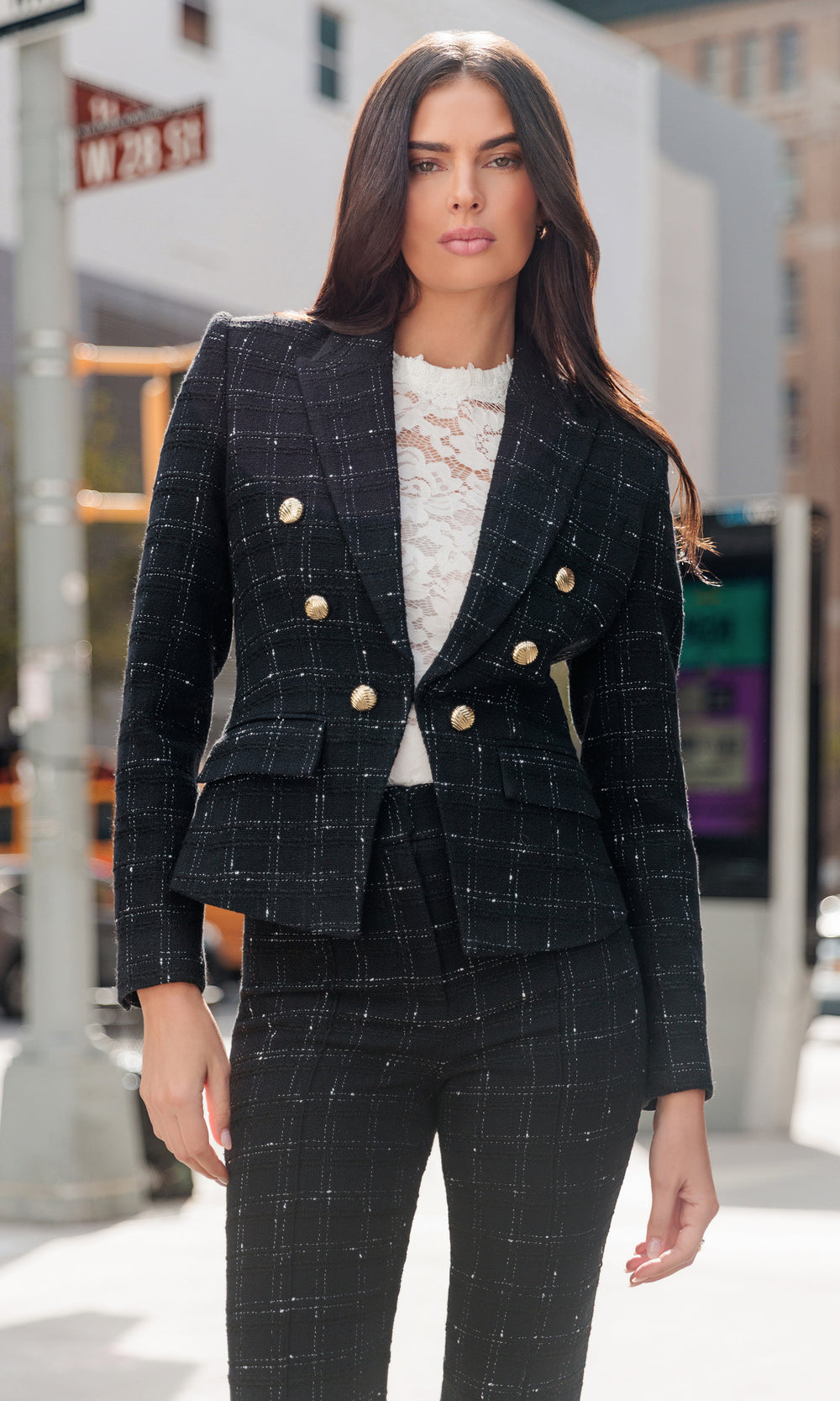 Elsa Windowpane Tweed Blazer in Black/White | Generation Love