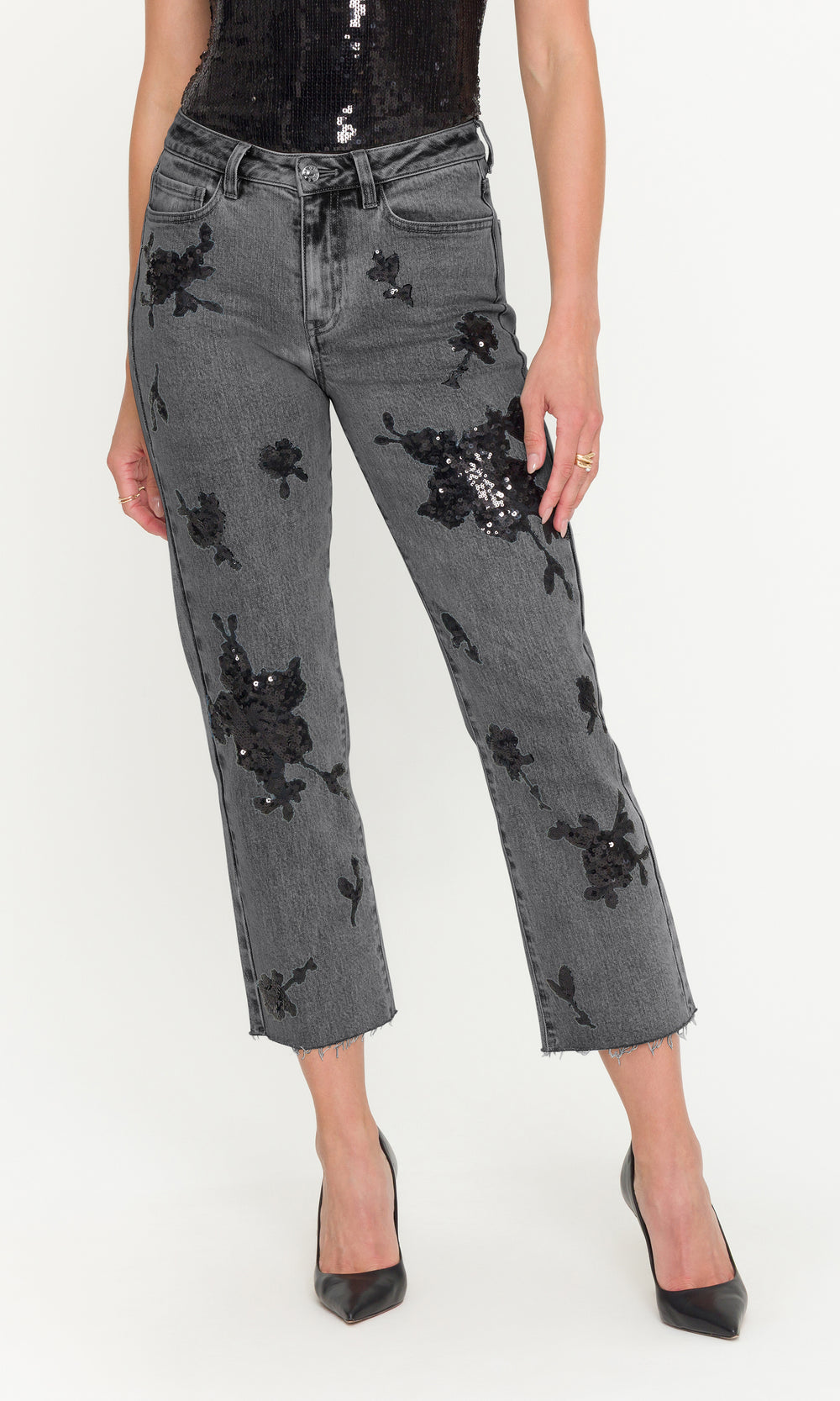 Bella Sequin Embellished Jeans in Dark Grey | Generation Love