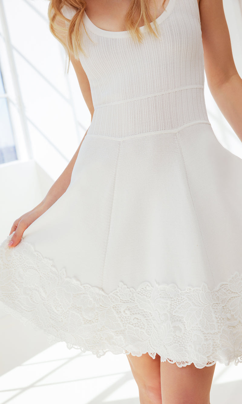 Orpheus Lace Combo Rib Dress In White | Generation Love