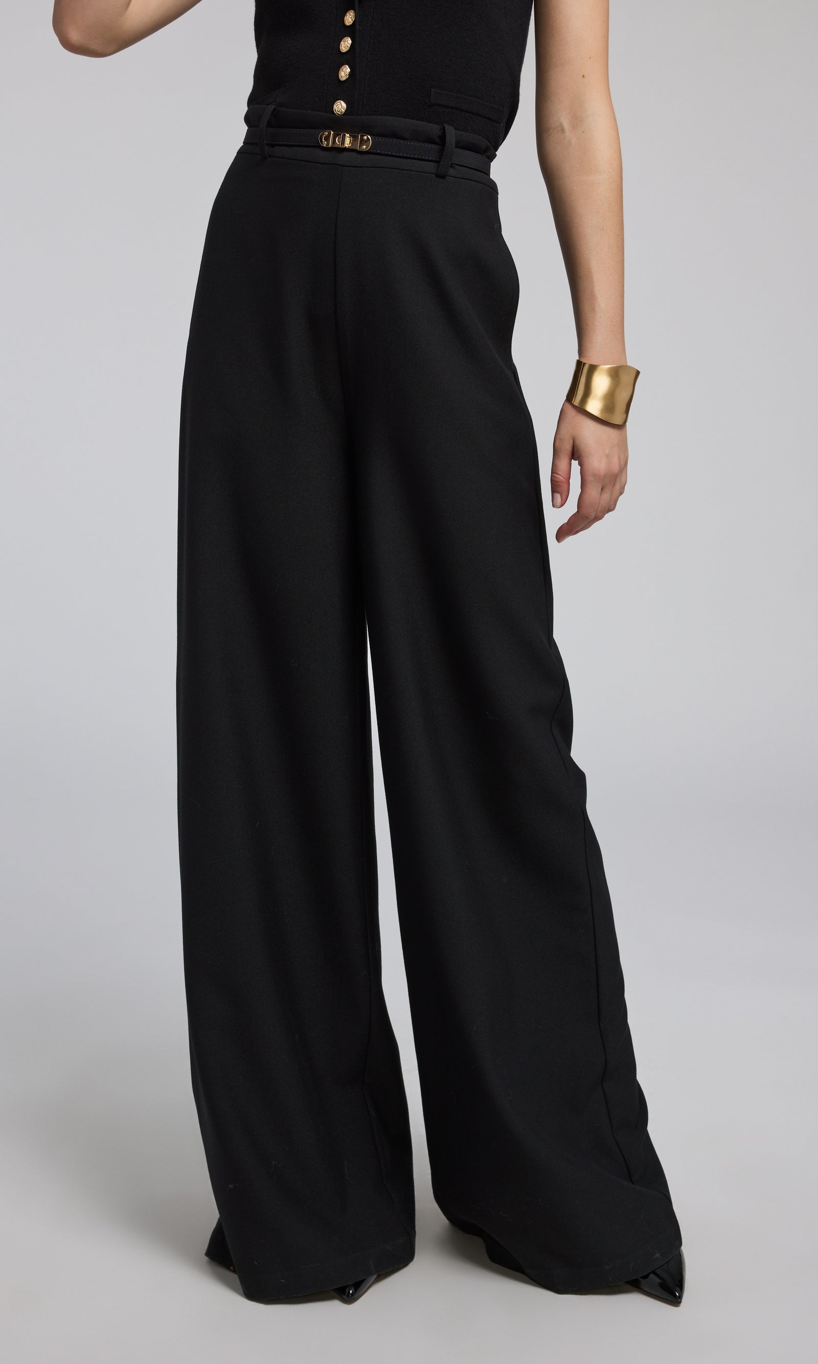Johanna Suiting Turn-Lock Belted Pants - Black | Generation Love